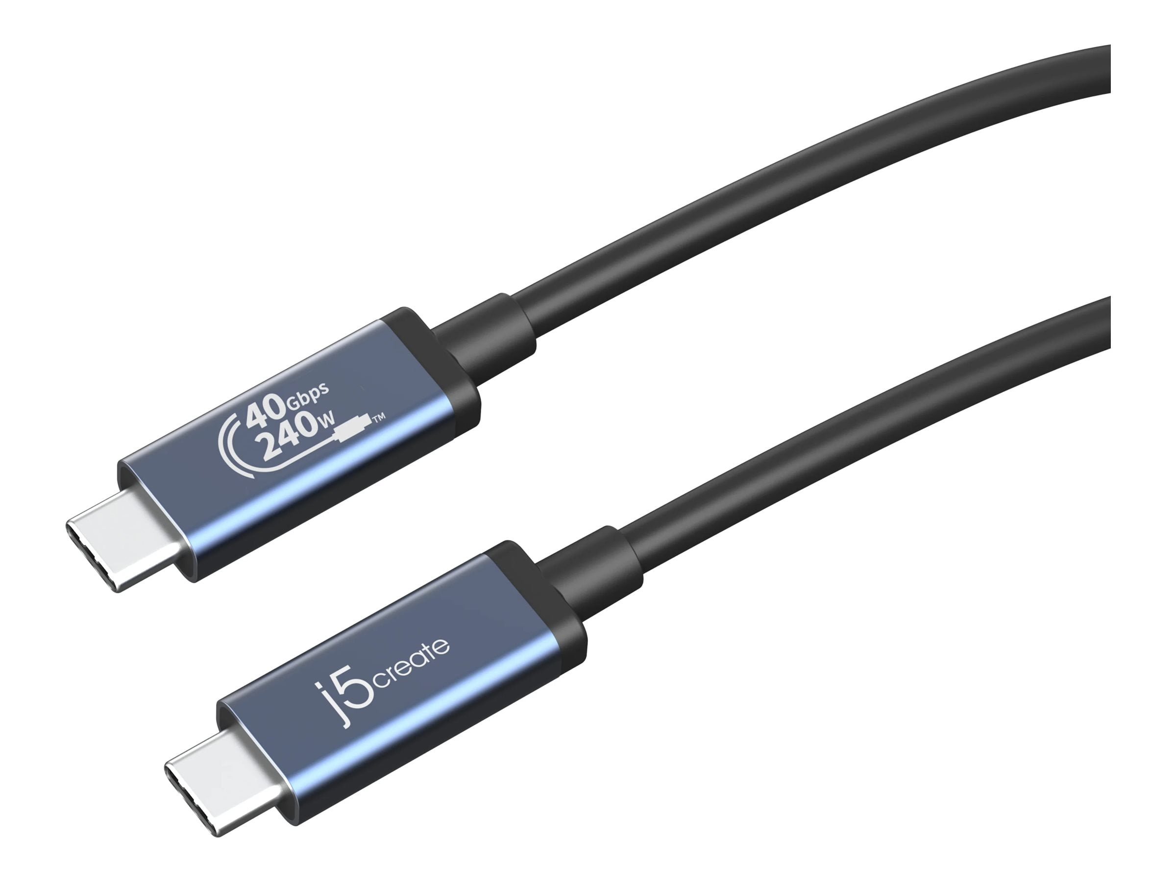j5create USB 40Gbps 240W USB Type-C Cable, Black/Space Gray, JUC29L08 ...
