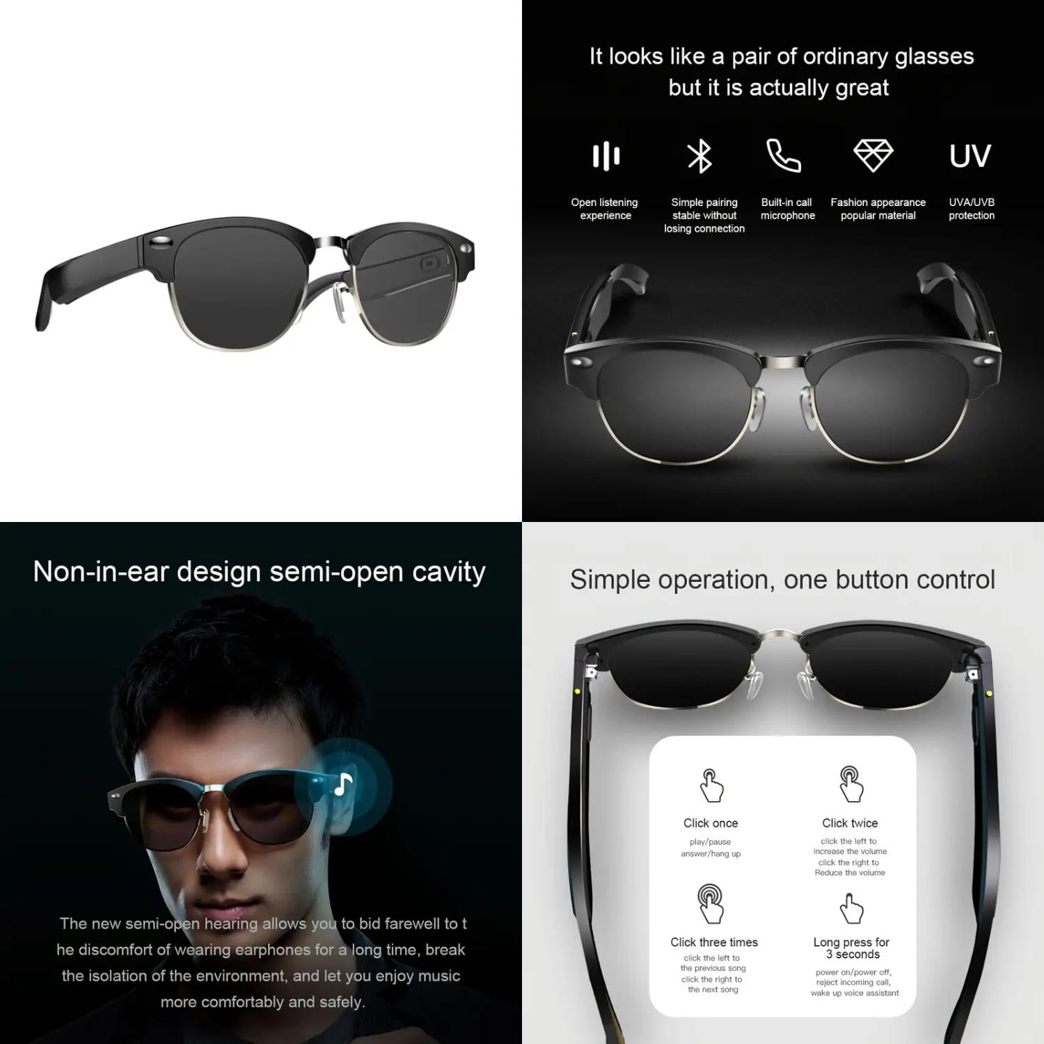 jSHANFU BT Smart Glasses Android System IOS System Stable Connection Wake Up Voice Assistant ...
