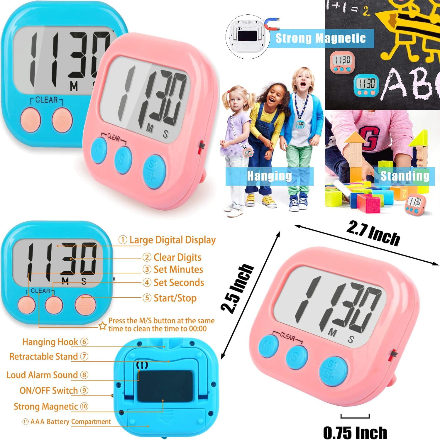 jSHANFU Classroom Timers for Teachers Kids Large Magnetic Digital Timer ...