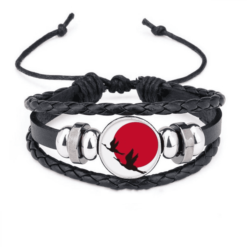 japan red black flying geese bracelet braided leather woven wristband ...
