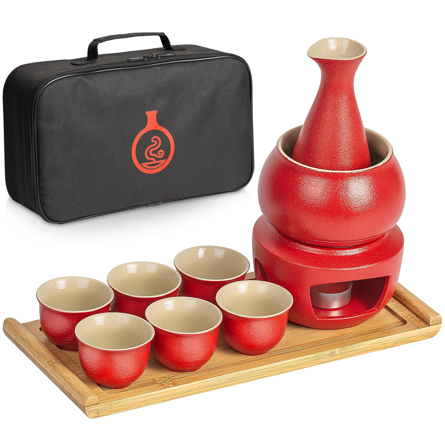 japanese sake set with warmer | 11 pc | 6 sake cups | sake bottle ...