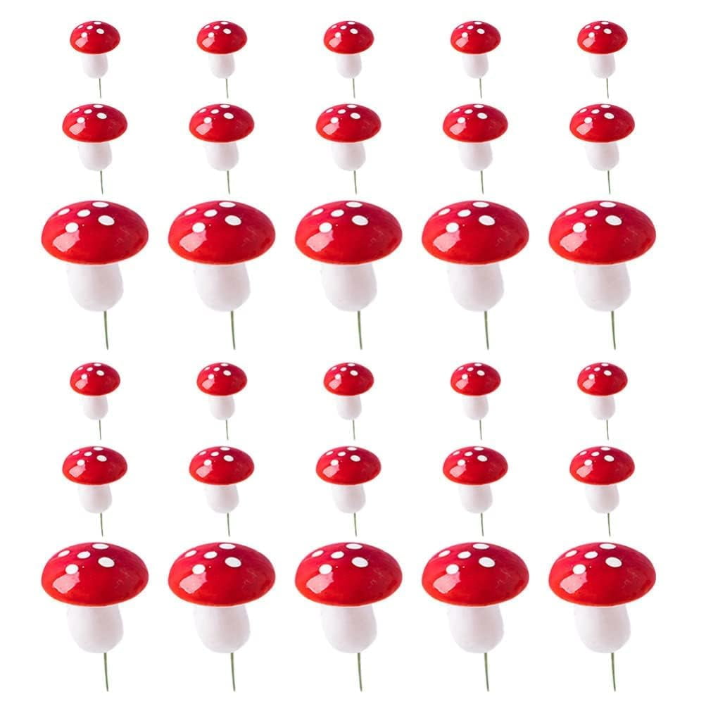 jarbins 30 Pack Mushroom Cake Decorations Red MDH1Mini Mushroom ...