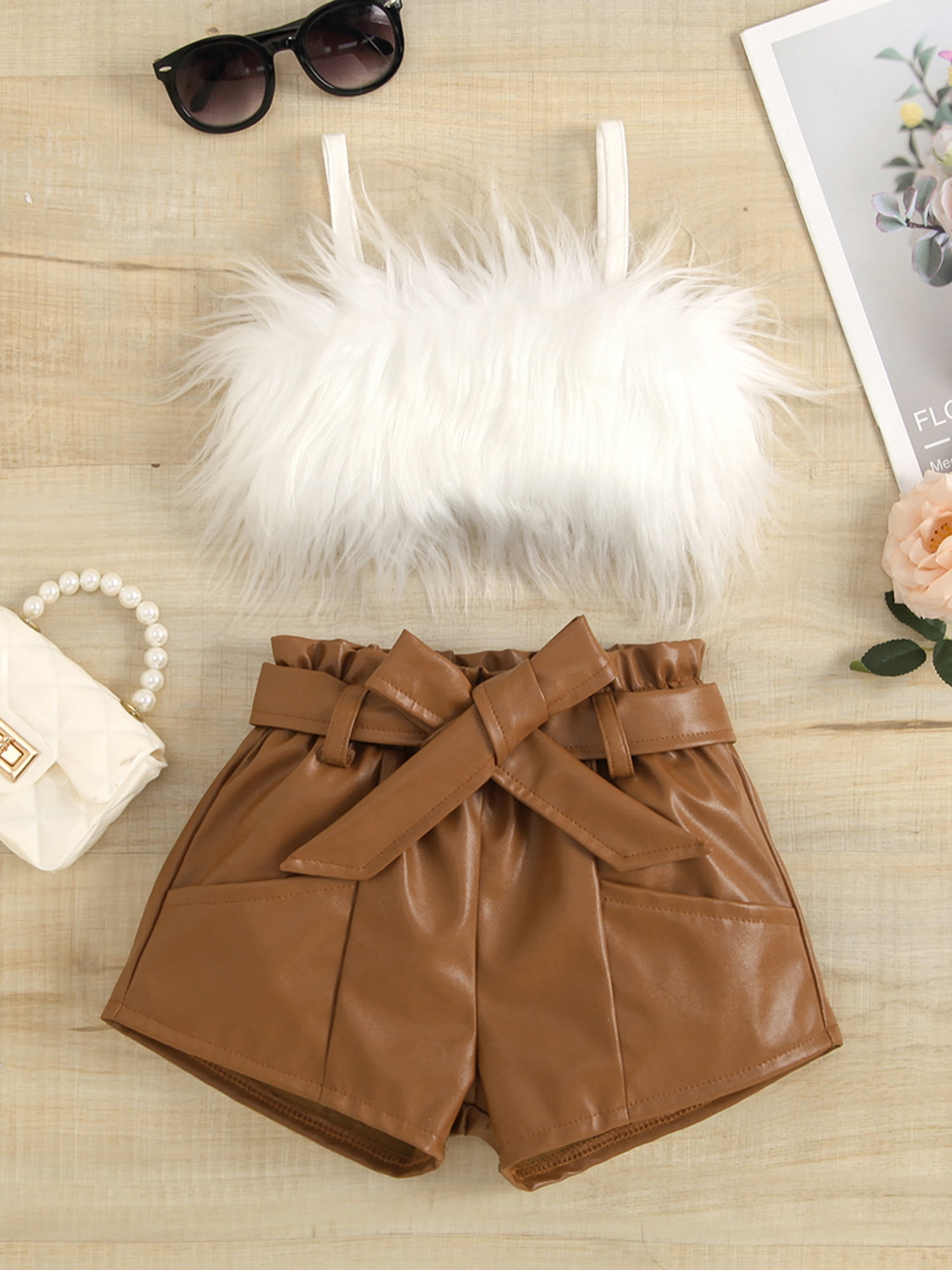 jaweiw 2 Pcs Toddler Solid Color Outfits Set For Girls, Cropped Fluffy ...