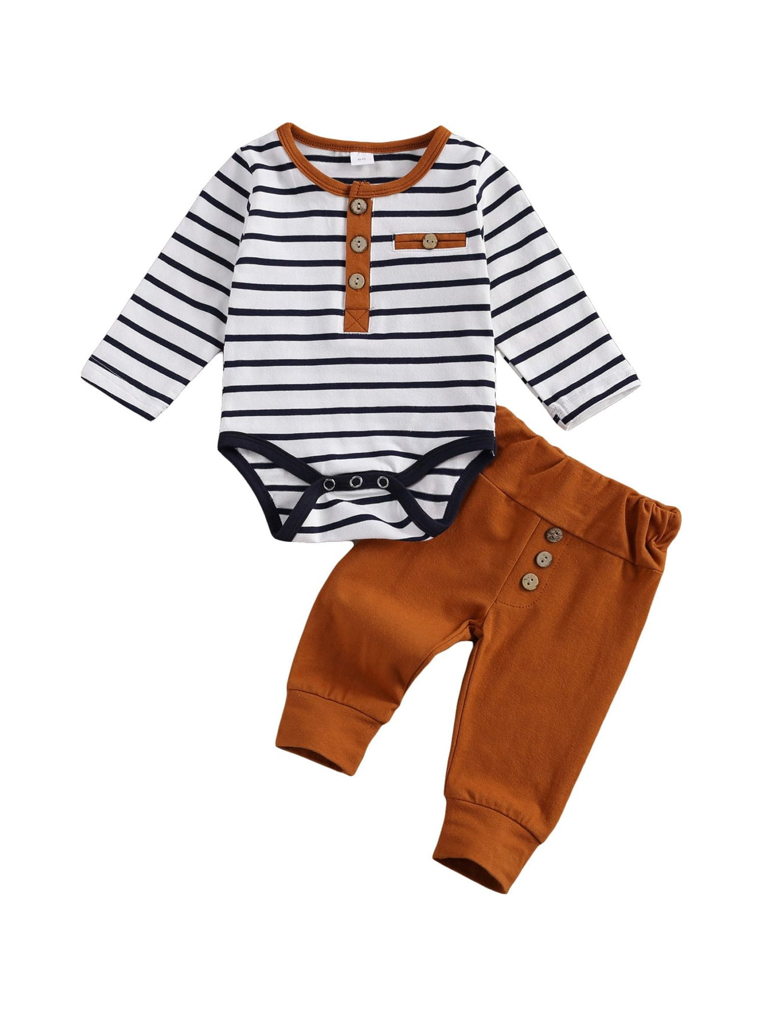 jaweiw 2Pcs/Set Newborn Baby Boys Outfit Long Sleeve Striped Bodysuit ...