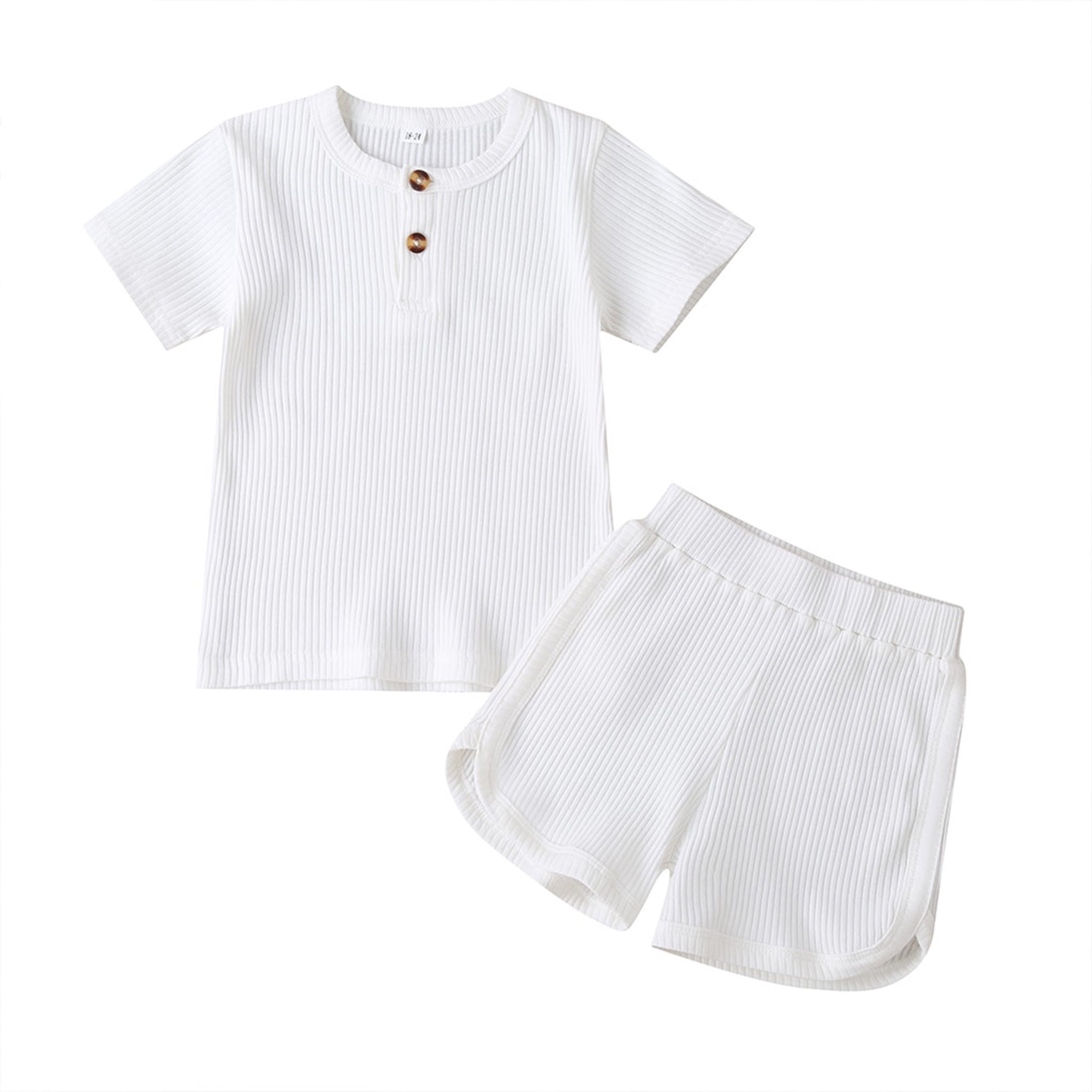 jaweiw Children Solid Color Clothes Set, Boy Girl Short Sleeve Button ...