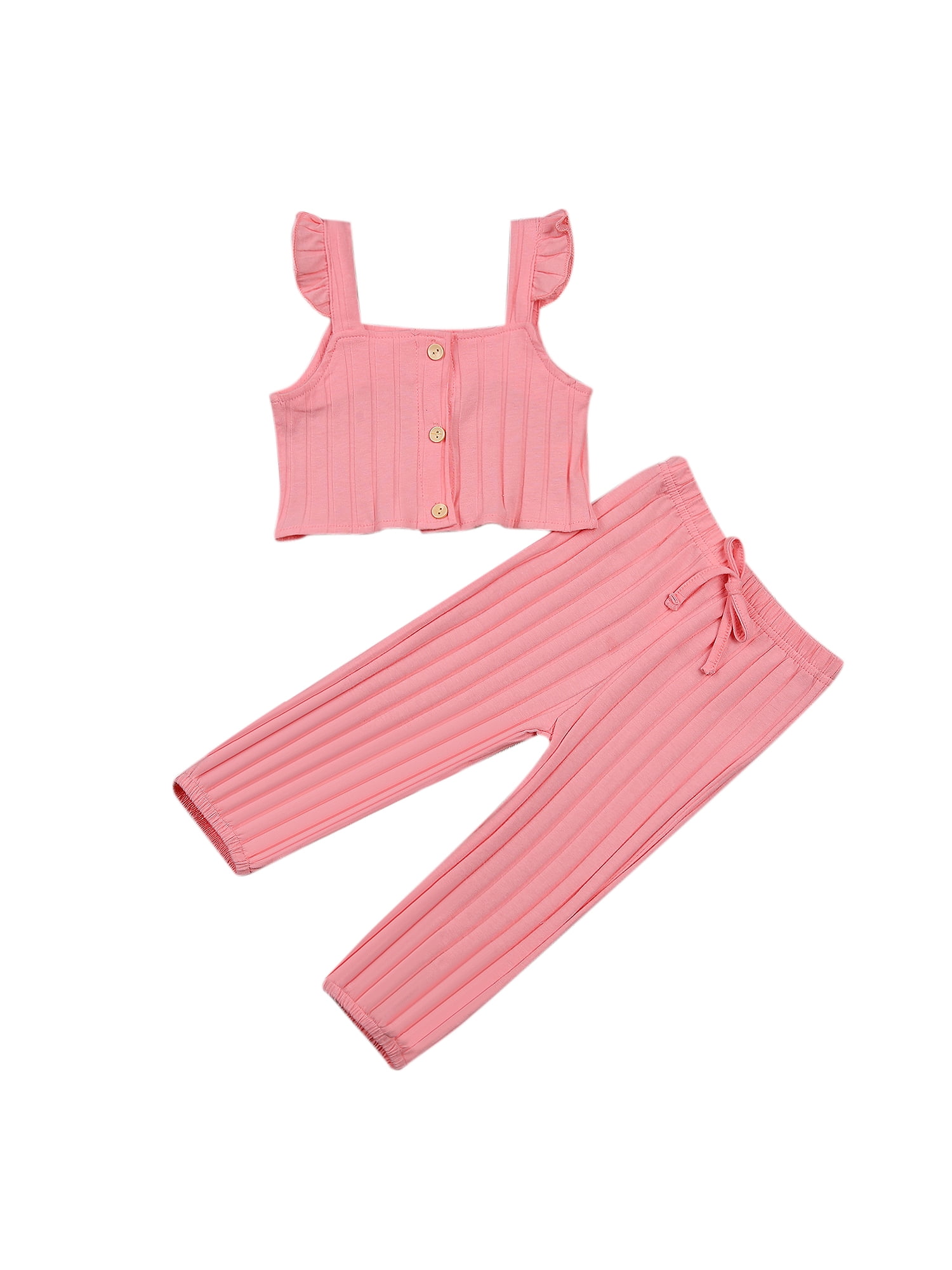 jaweiw Girls Two Piece Clothes Set, Children Ribbed Knit Vest Solid ...