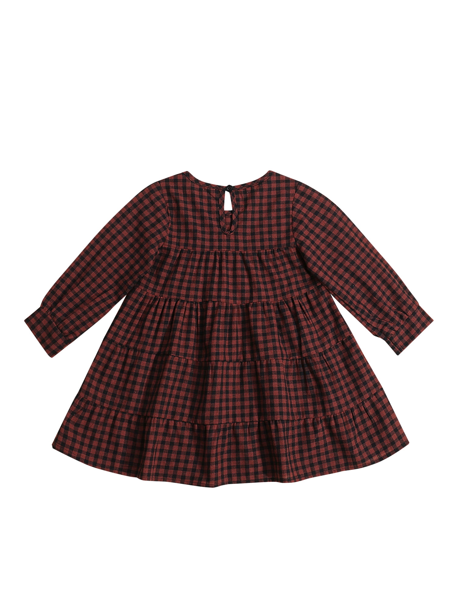 jaweiw Little Girls Plaid Dress, Long Sleeve Round Neck Loose Ruffle ...