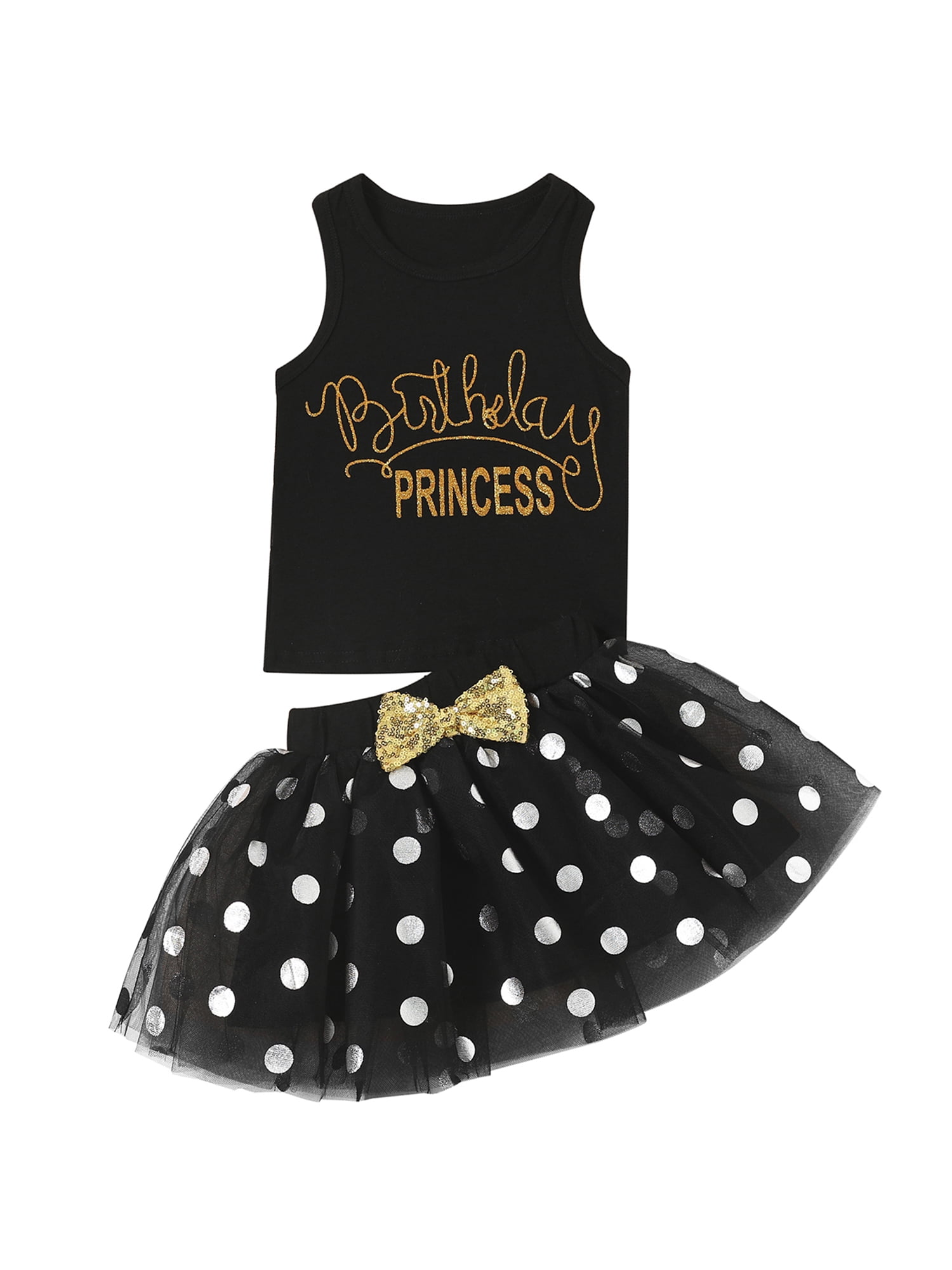 jaweiw Little Girls Tracksuit, Letters Print Tank Tops + Sequined Mesh ...