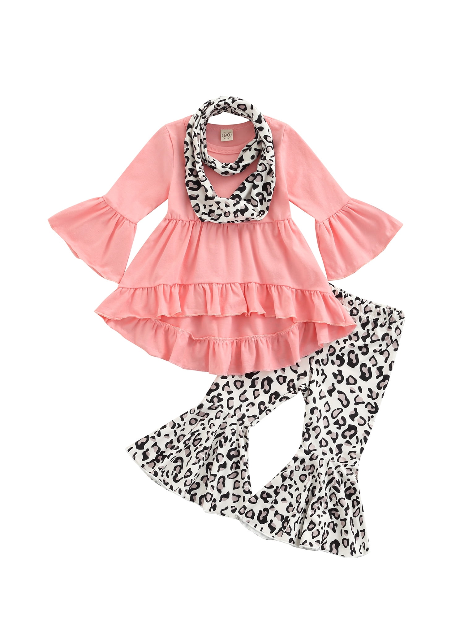 jaweiw Toddler Baby Girl Clothes Long Sleeve Cow Print OutfitT-Shirt + Flare Pants Bell-Bottom ...