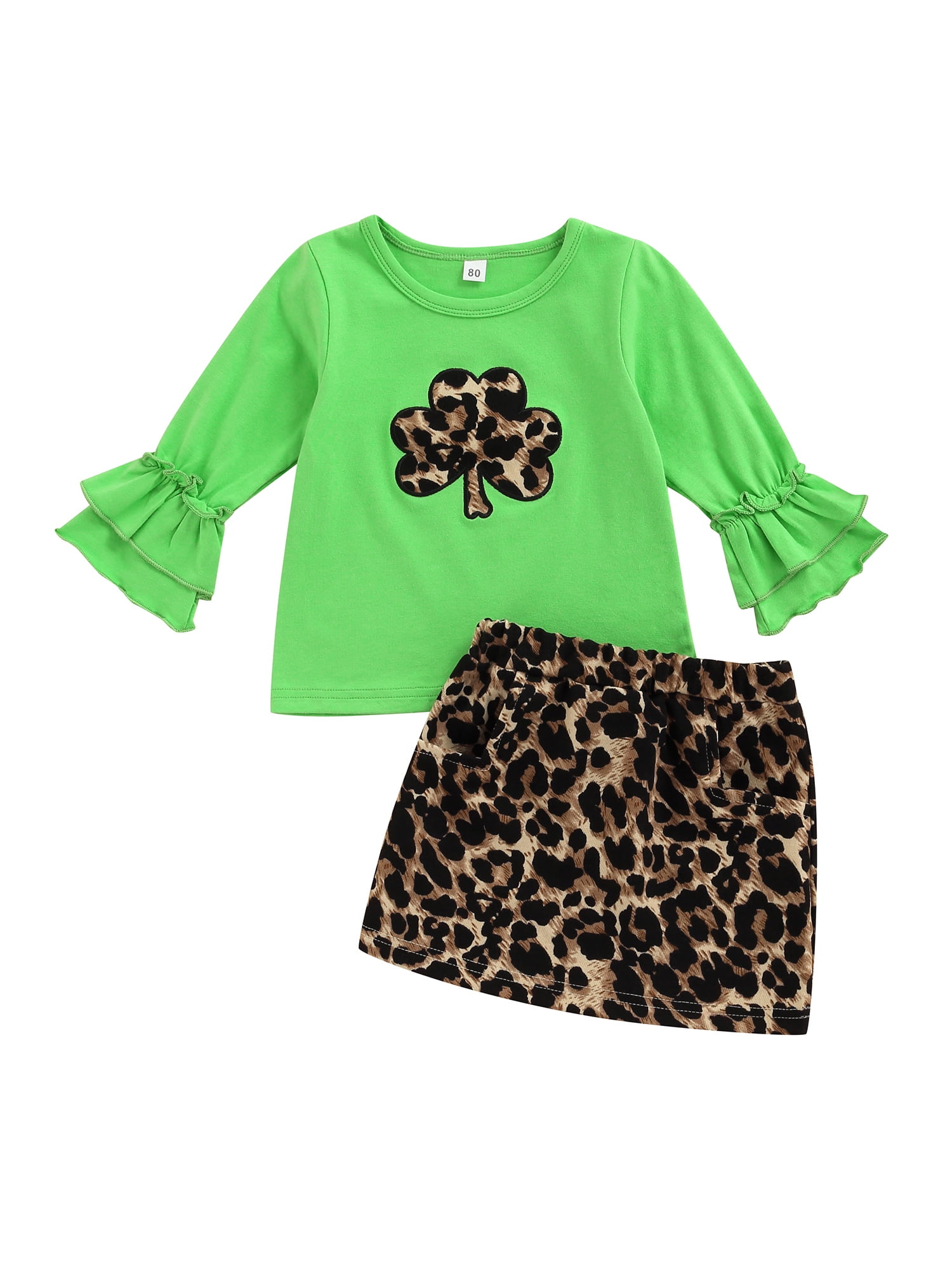 jaweiw Toddler Girl Stylish Outfits Leaf Print Flare Long Sleeve Shirt ...