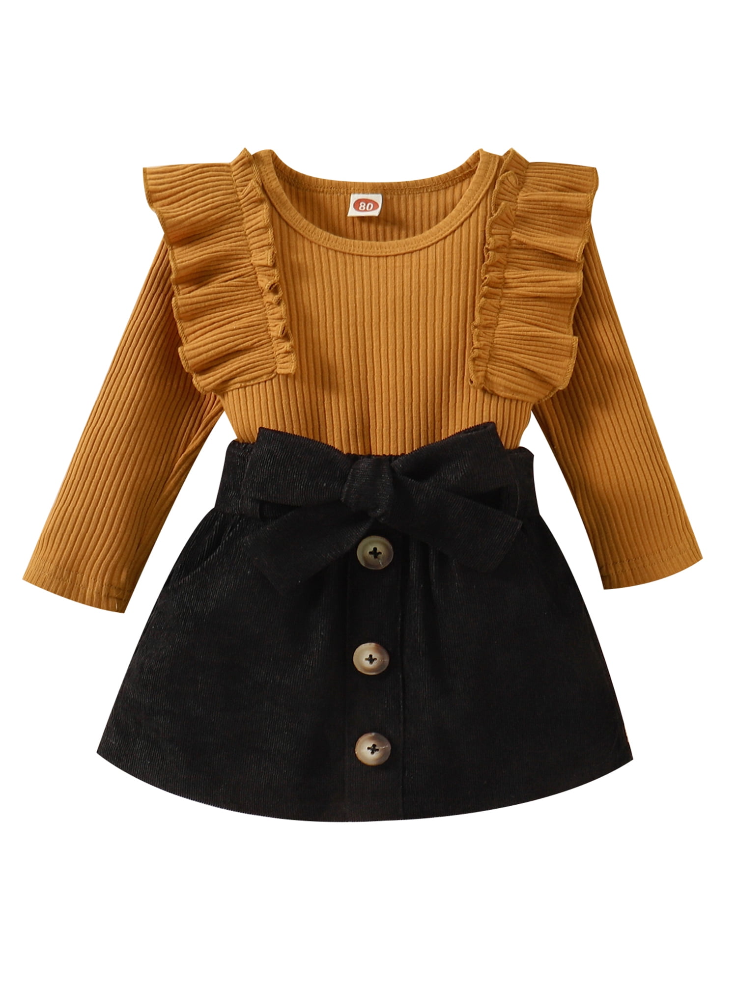 jaweiwi 2PCS Toddler Girls Fall Clothes Set, Long Sleeve Ribbed Knit ...