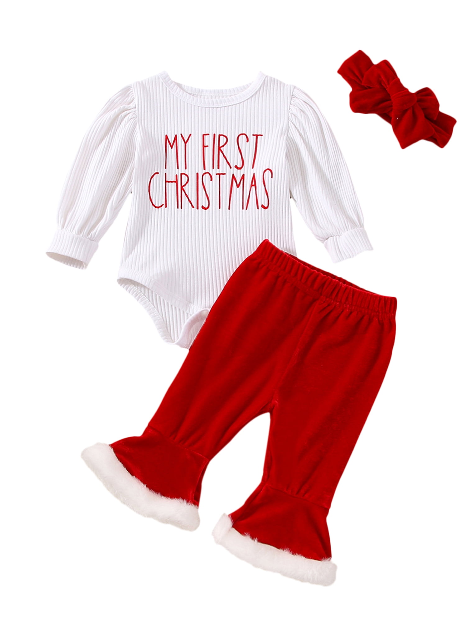 jaweiwi 3Pcs Baby Girl Christmas Outfits Set, Long Sleeve Romper ...