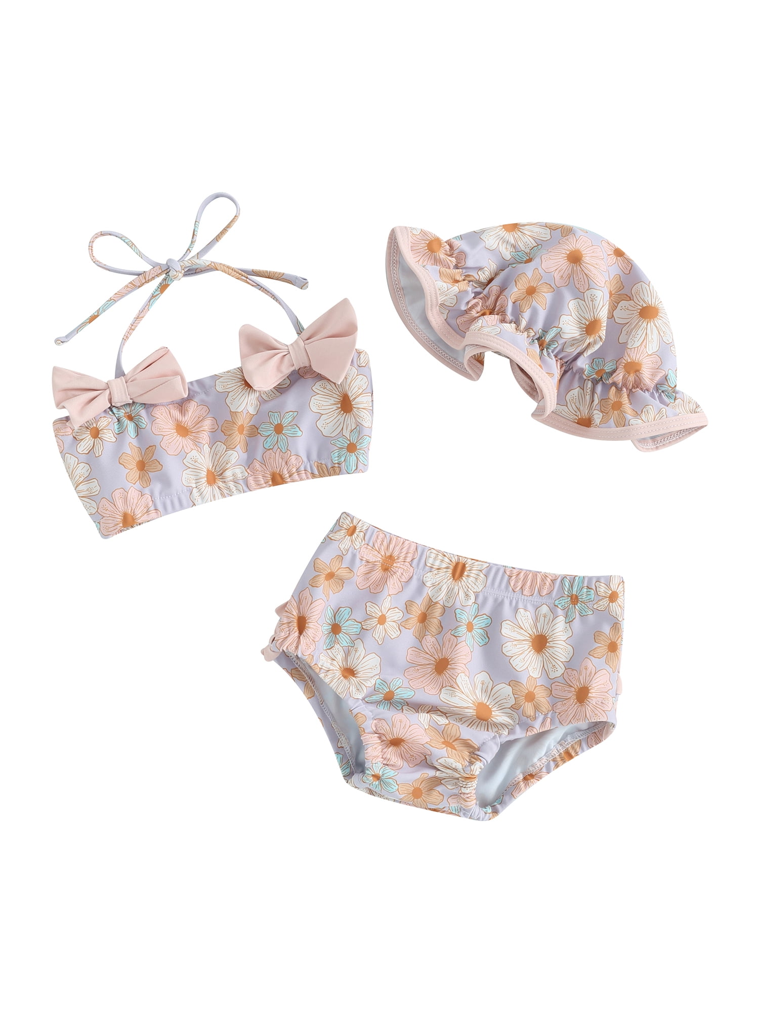 jaweiwi Baby Toddler Girl Swimsuit Outfits, 0 3 6 9 12 18 Months Halter Neck Flower Print 3D Bow ...