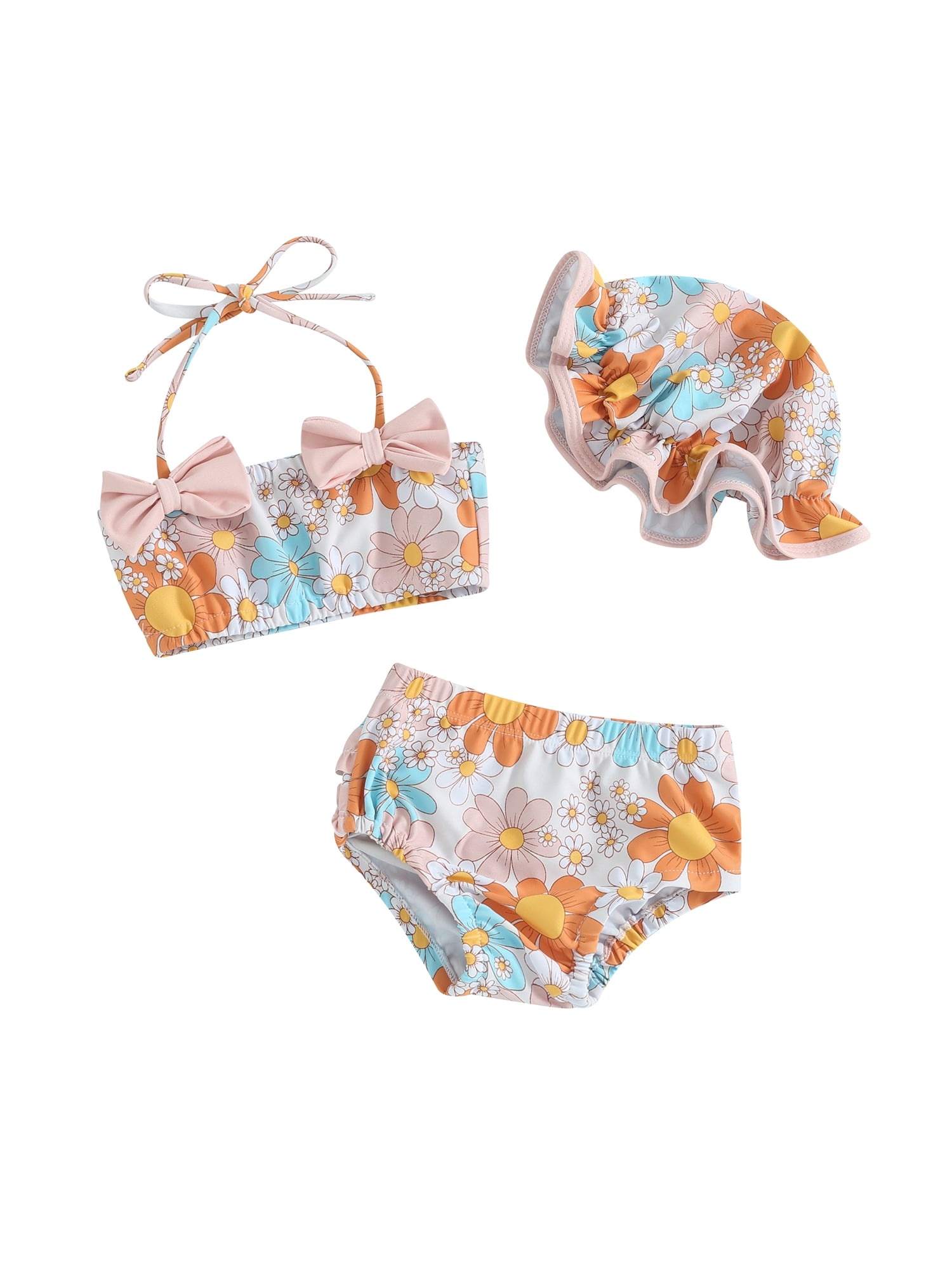 jaweiwi Baby Toddler Girl Swimsuit Outfits, 0 3 6 9 12 18 Months Halter Neck Flower Print 3D Bow ...