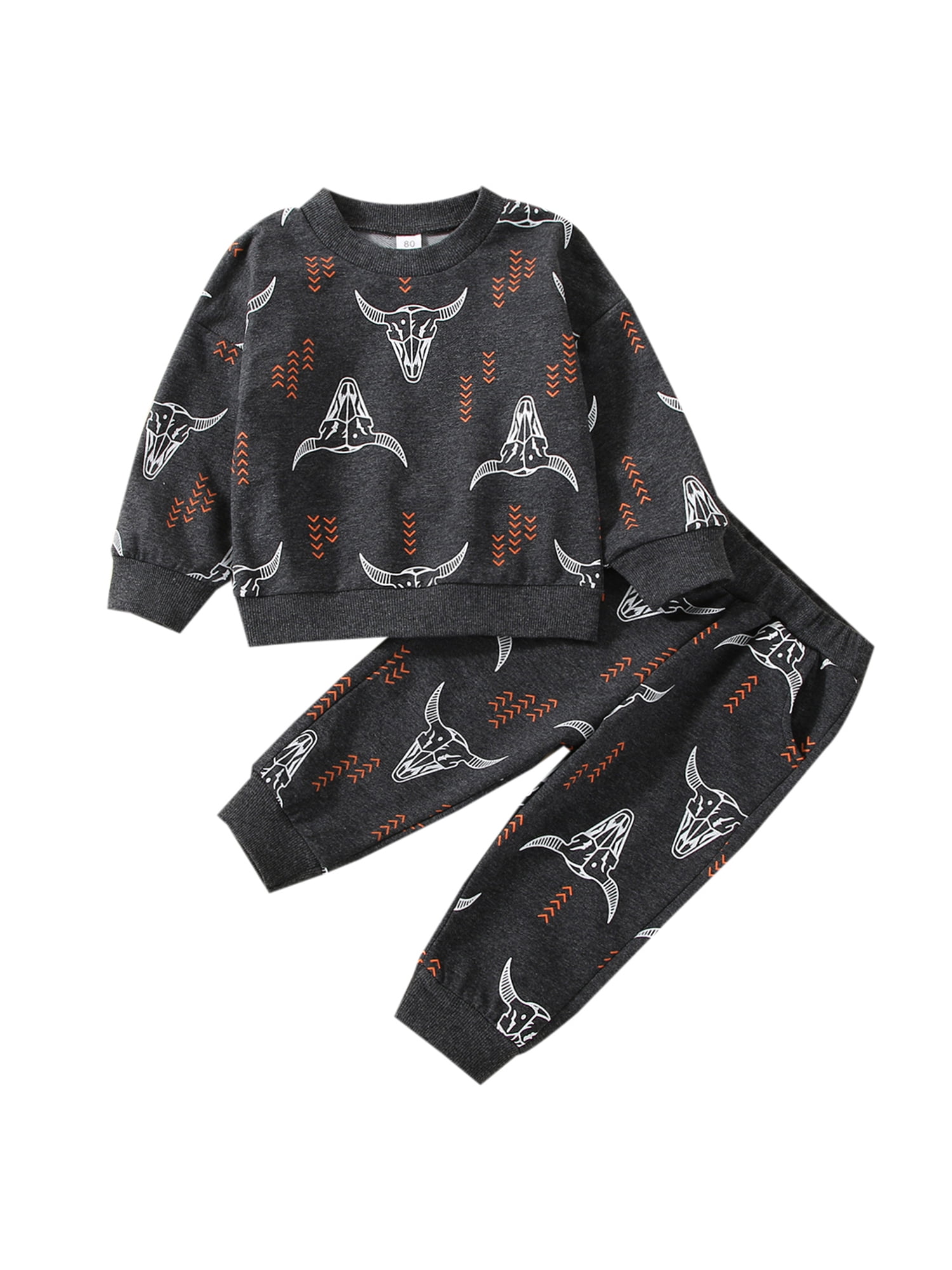 jaweiwi Children Two Piece Clothes Set, Bull Head Print Pattern Long ...