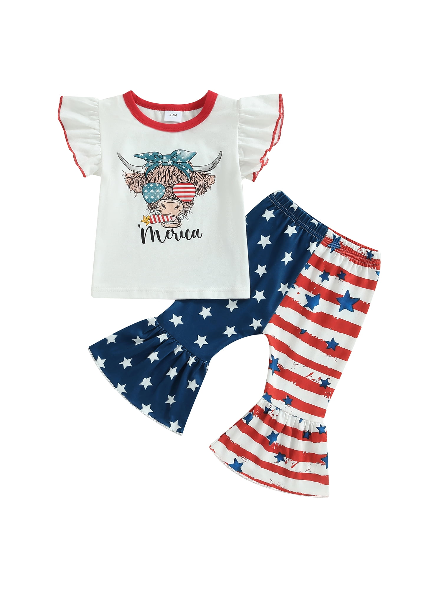 jaweiwi Independence Day Baby Toddler Girls Outfits 3M 6M 9M 12M 18M 24M Cow Head Print Tops and ...