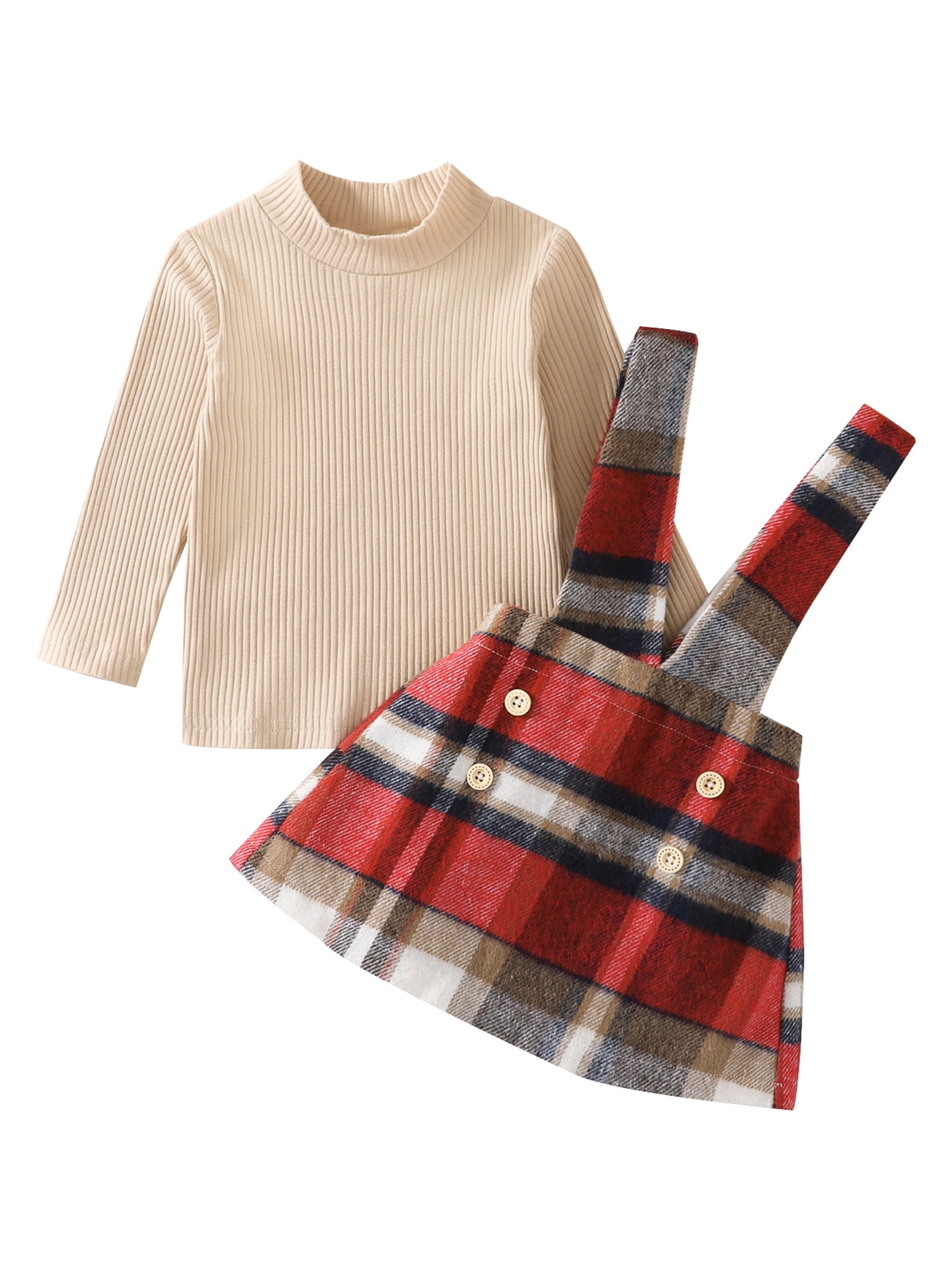 jaweiwi Kids Girls Dress Clothes Set, Long Sleeve Knit T-shirt + Plaid ...