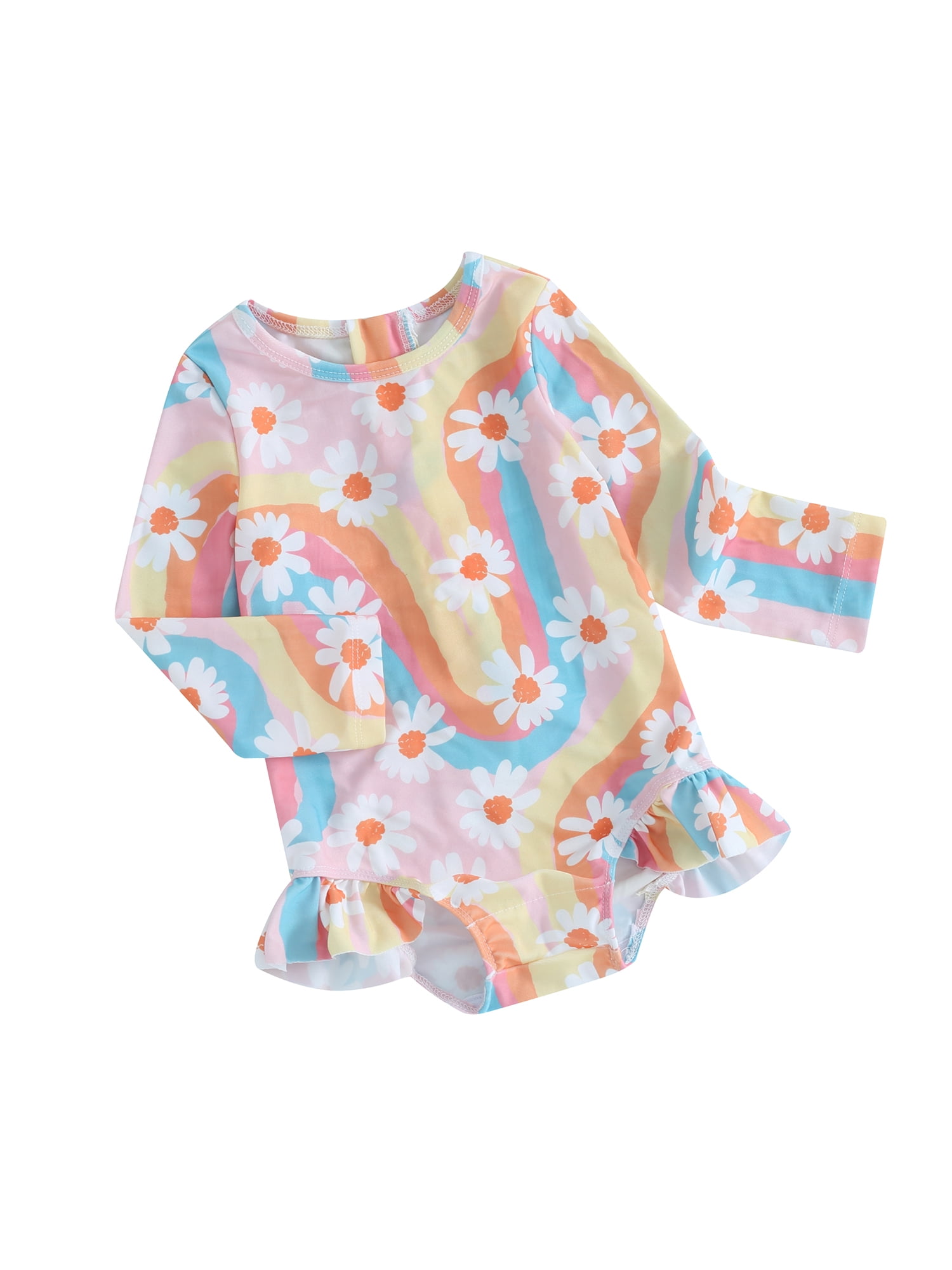 jaweiwi Kids Little Girls Rash Guard Swimsuit Rompers 1 2 3 4 5 6 Years Long Sleeve Daisy Print ...