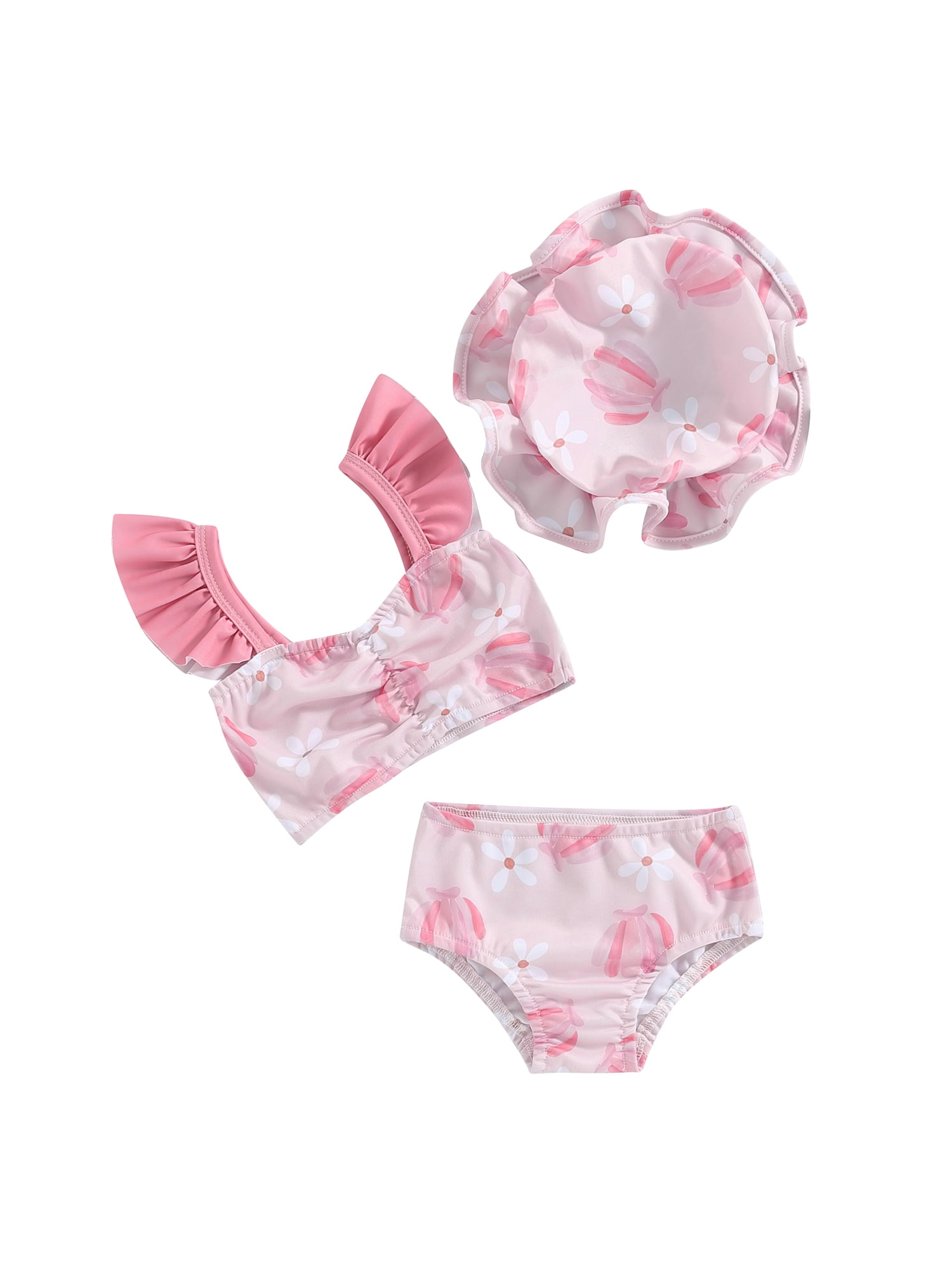 jaweiwi Toddler Baby Girls Summer Swimsuit 0 6 12 18 24 Months 2T 3T Floral Print Fly Sleeve ...