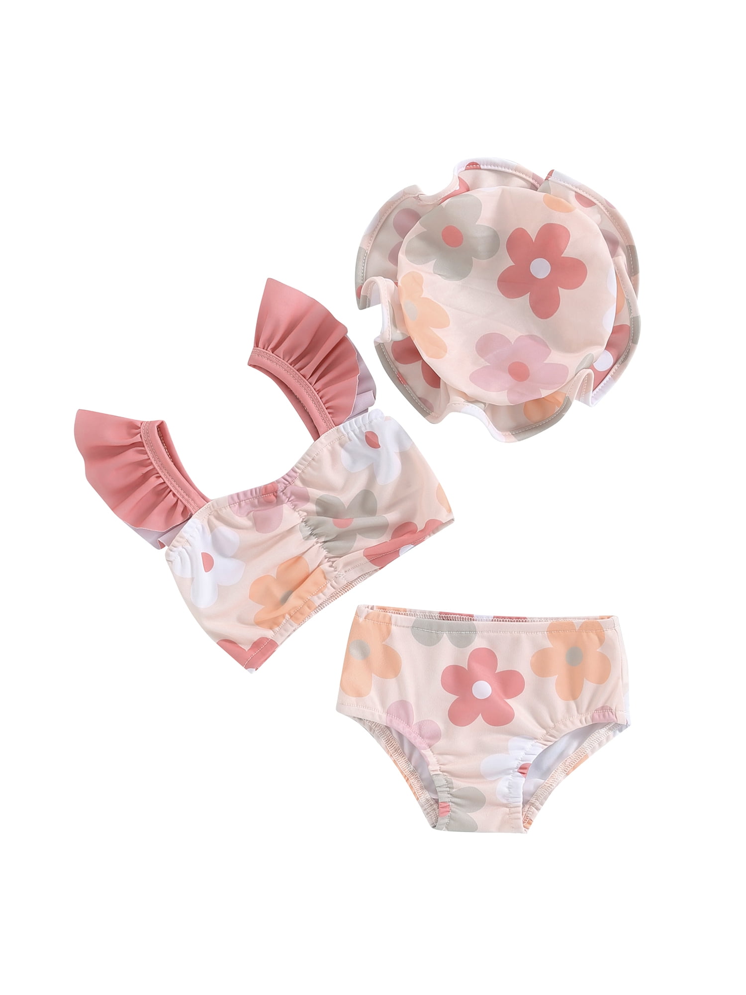 jaweiwi Toddler Baby Girls Summer Swimsuit 0 6 12 18 24 Months 2T 3T Floral Print Fly Sleeve ...