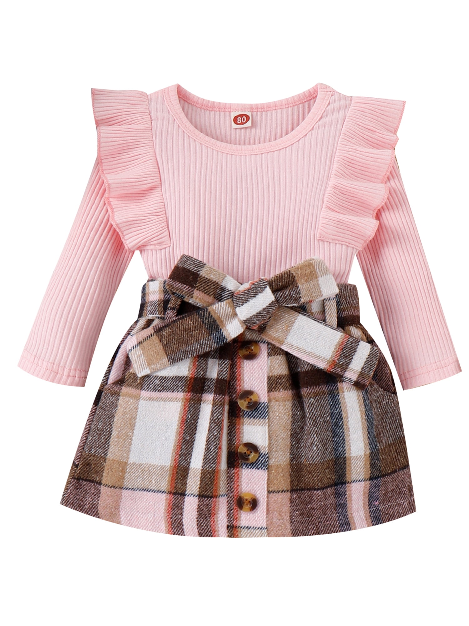 jaweiwi Toddler Girls Autumn Outfit Sets Pink Long Sleeve Ruffle Ribbed ...