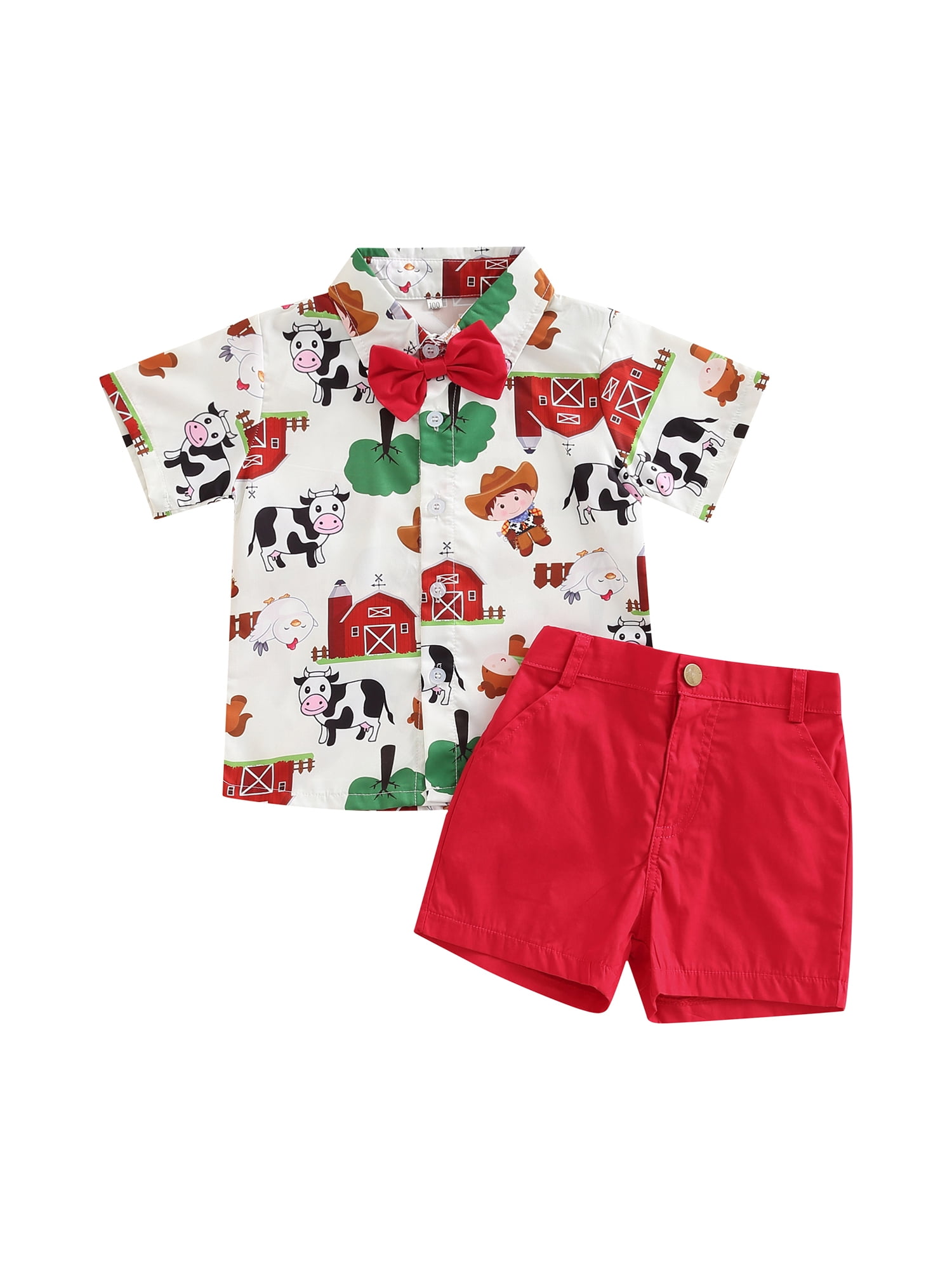 jaweiwi Toddler Kids Boys 2 Pieces Outfits Set, Farm/Circus Cartoon Animal Print Short Sleeve ...