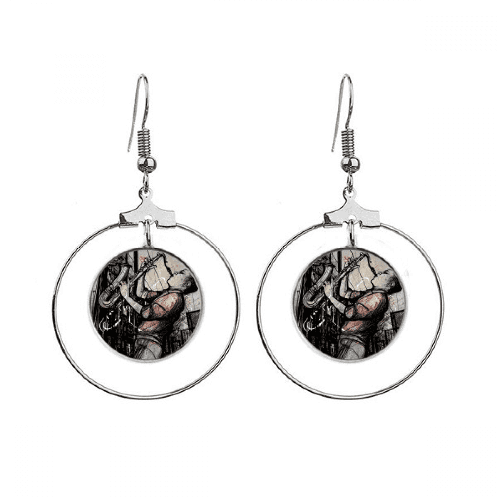 jazz music street culture illustrate earrings dangle hoop jewelry drop ...