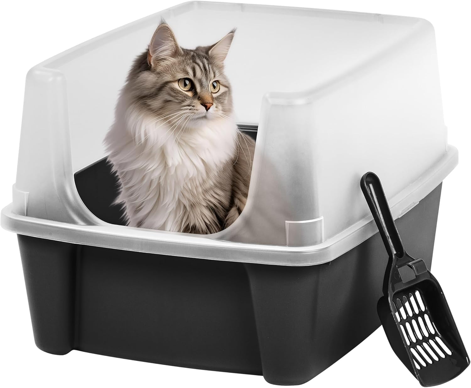 zxcvbnmk Large Cat Litter Box with Scatter Shield and Scoop, Open Top ...