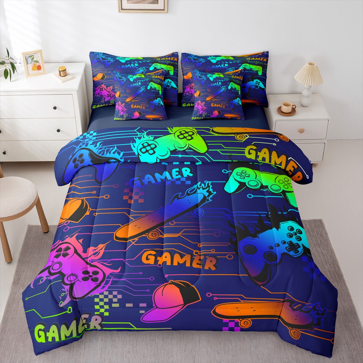 jejeloiu 3D Console Lovers 7-Piece Bedding Comforter Set,Modern Video ...
