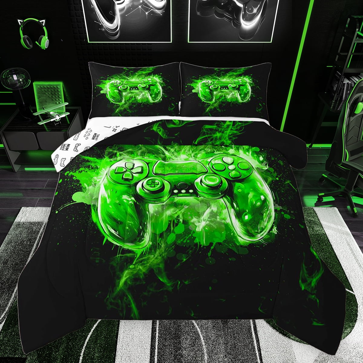 jejeloiu 3D Console Lovers Queen Comforter Set,Modern Video Game ...