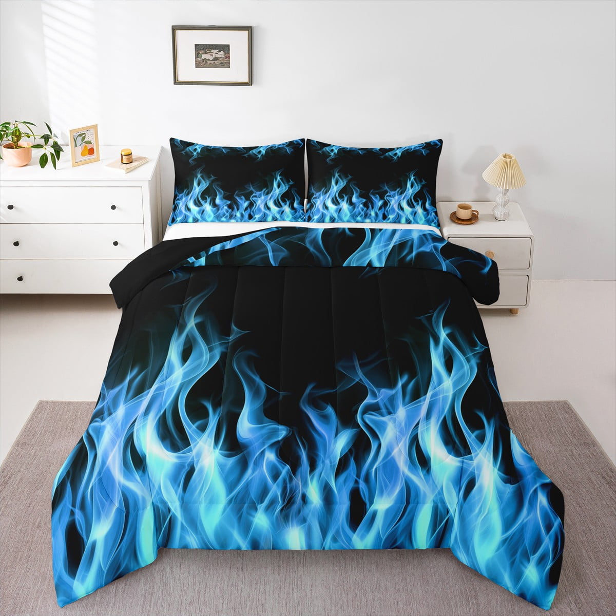 jejeloiu 3D Flame Queen Comforter Set,Modern Fire Games Bedding Sets ...