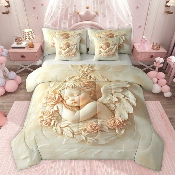 jejeloiu 3D Flower Print 7 Pieces Bedding Comforter Set,Cartoon Angle ...