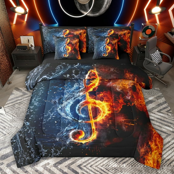 jejeloiu 3D Music Moldy 7-Piece Bedding Comforter Set,Orange Blue King ...