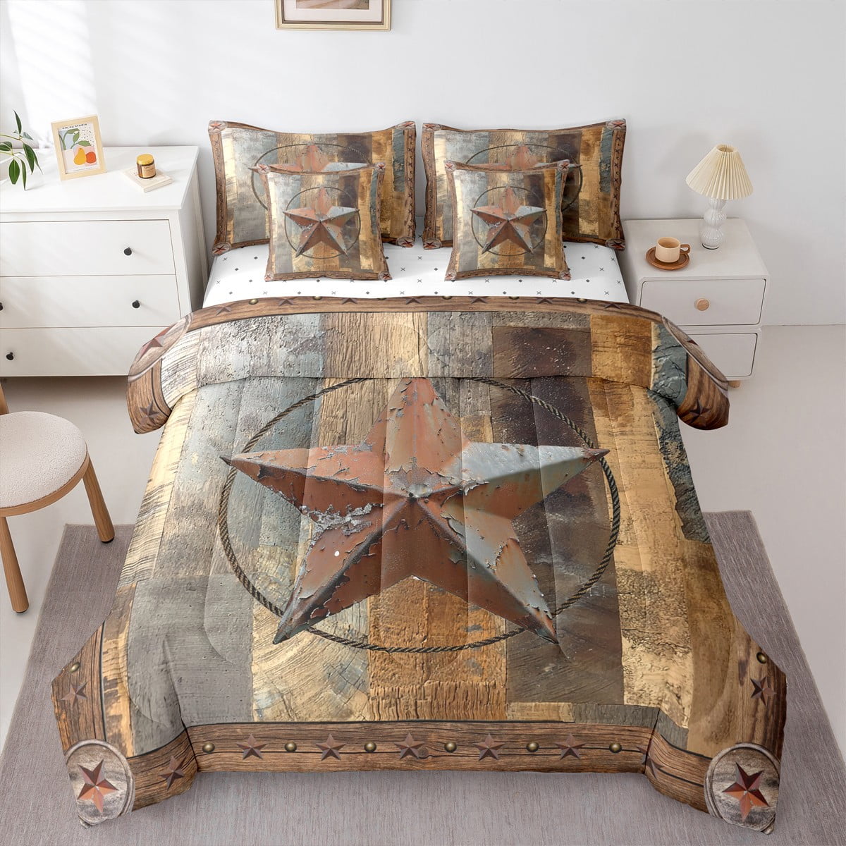 jejeloiu 3D Texas Stars 7pcs Bedding Comforter Set,Rustic Farmhouse ...