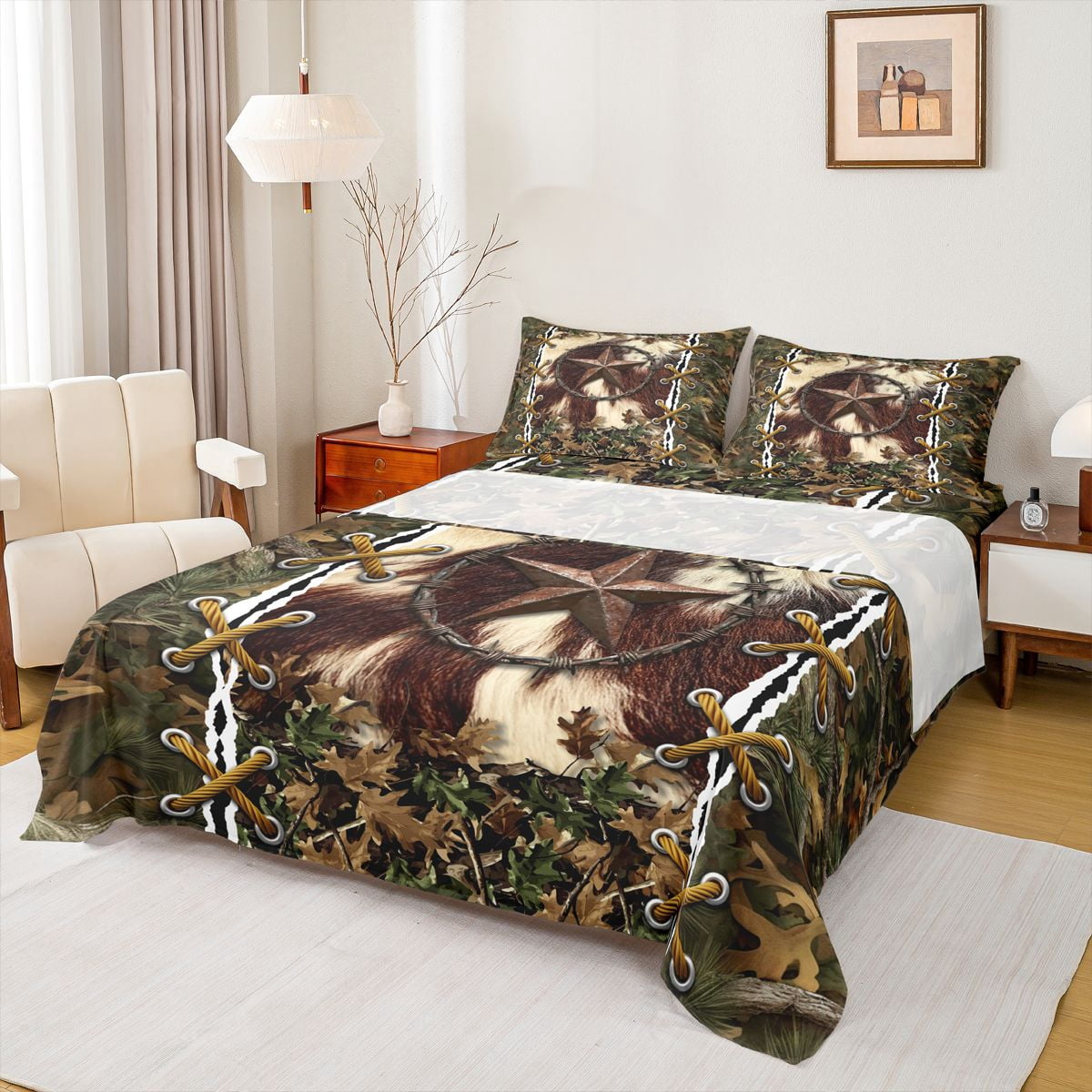 jejeloiu 3D Texas Stars Bed Sheets,Rustic Farmhouse Cabin King Sheets ...