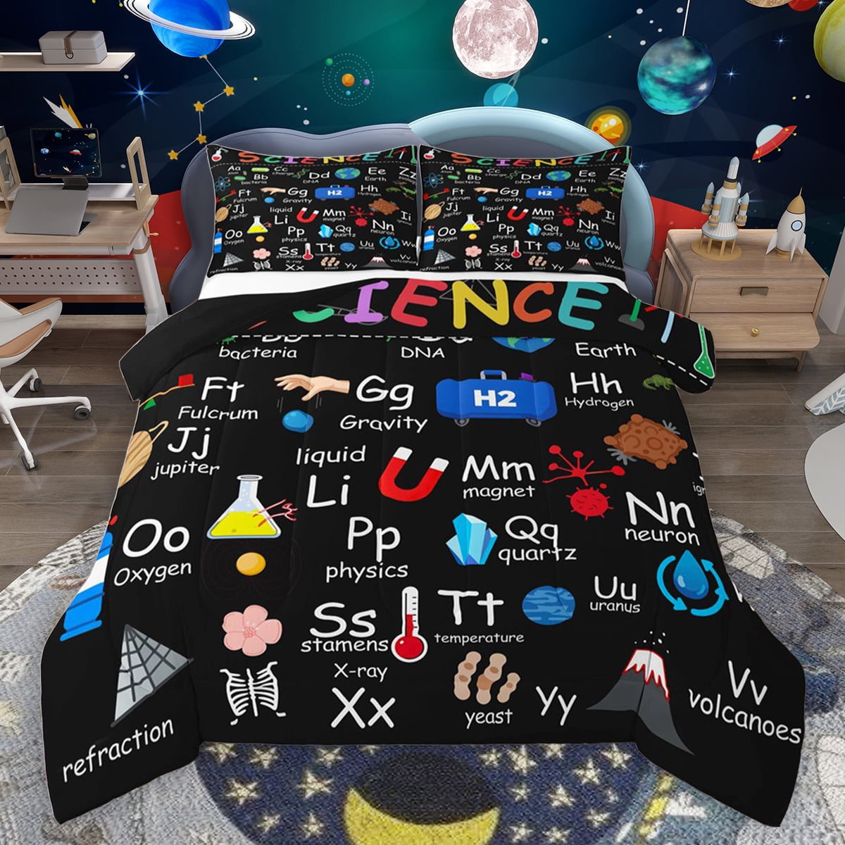 jejeloiu Abc Alphabet Queen Comforter Set,Science Educational Bedding ...
