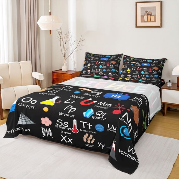 jejeloiu Abc Alphabet Twin Sheet Sets,Science Educational Twin Fitted ...