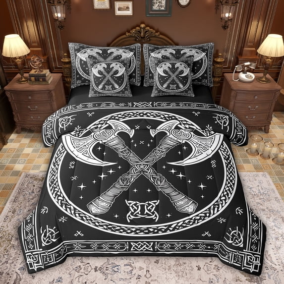 jejeloiu Abstract Geometric Circle 7-Piece Bedding Comforter Set,White ...