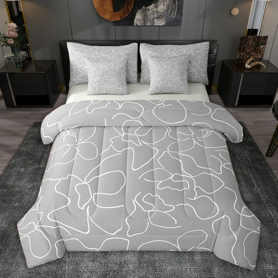 jejeloiu Abstract Geometric Stripes 7pcs Bedding Comforter Set,Gray ...