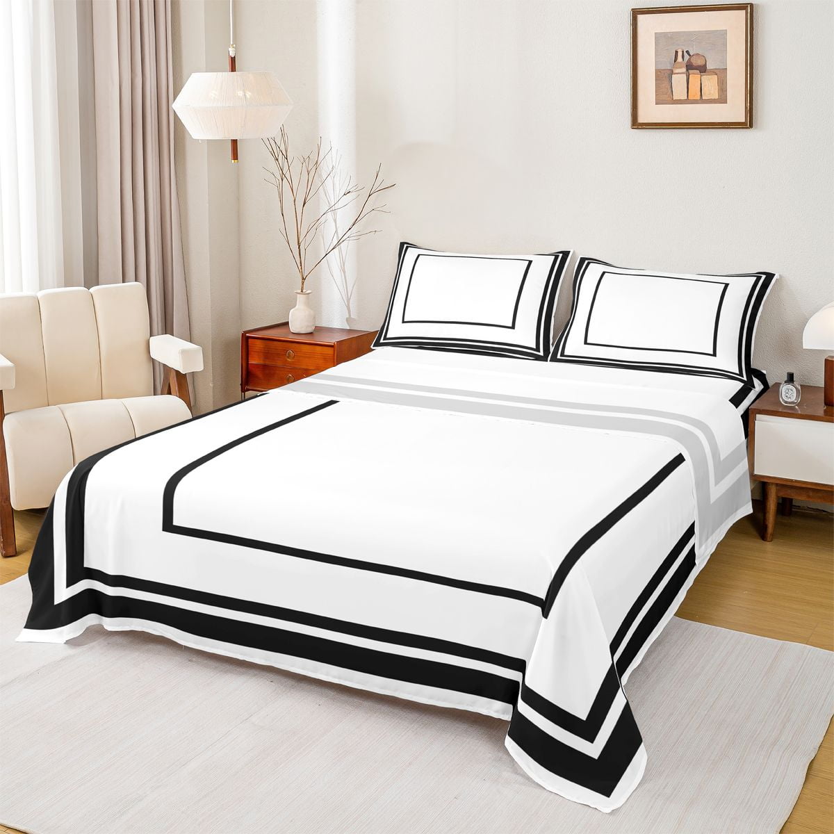 jejeloiu Abstract Geometric Stripes Bed Sheets,Minimalism Square ...