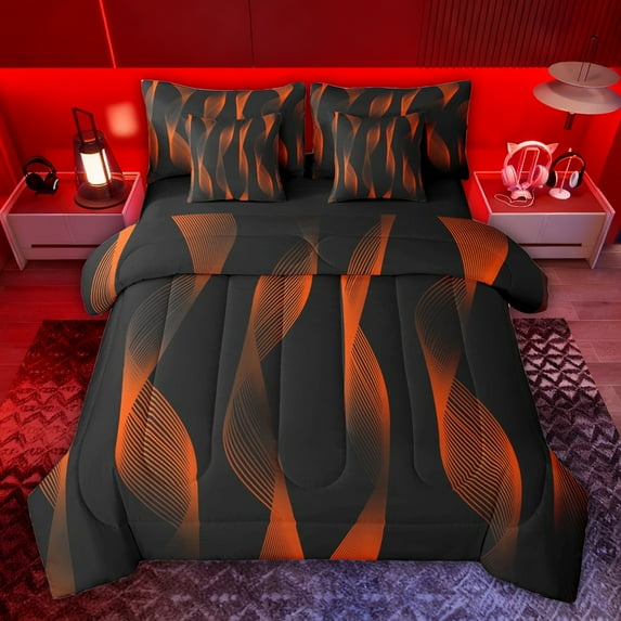 jejeloiu Abstract Geometric Strips 7-Piece Bedding Comforter Set,Orange ...