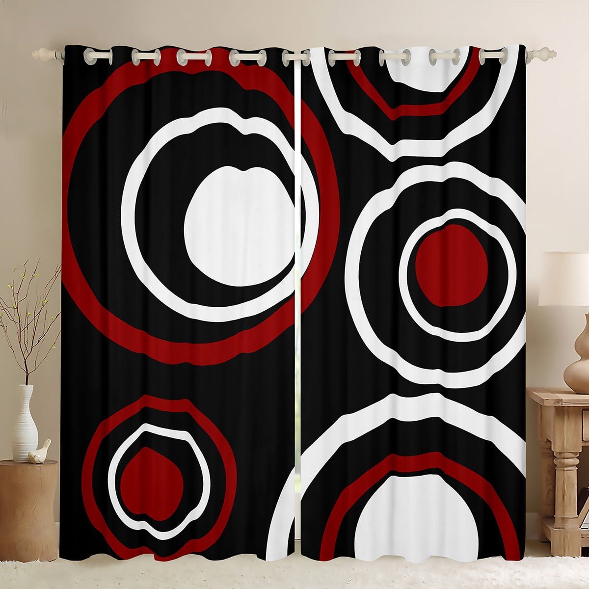 jejeloiu Abstract Geometry Circular Blackout Curtains Set of 2 (52x84 ...