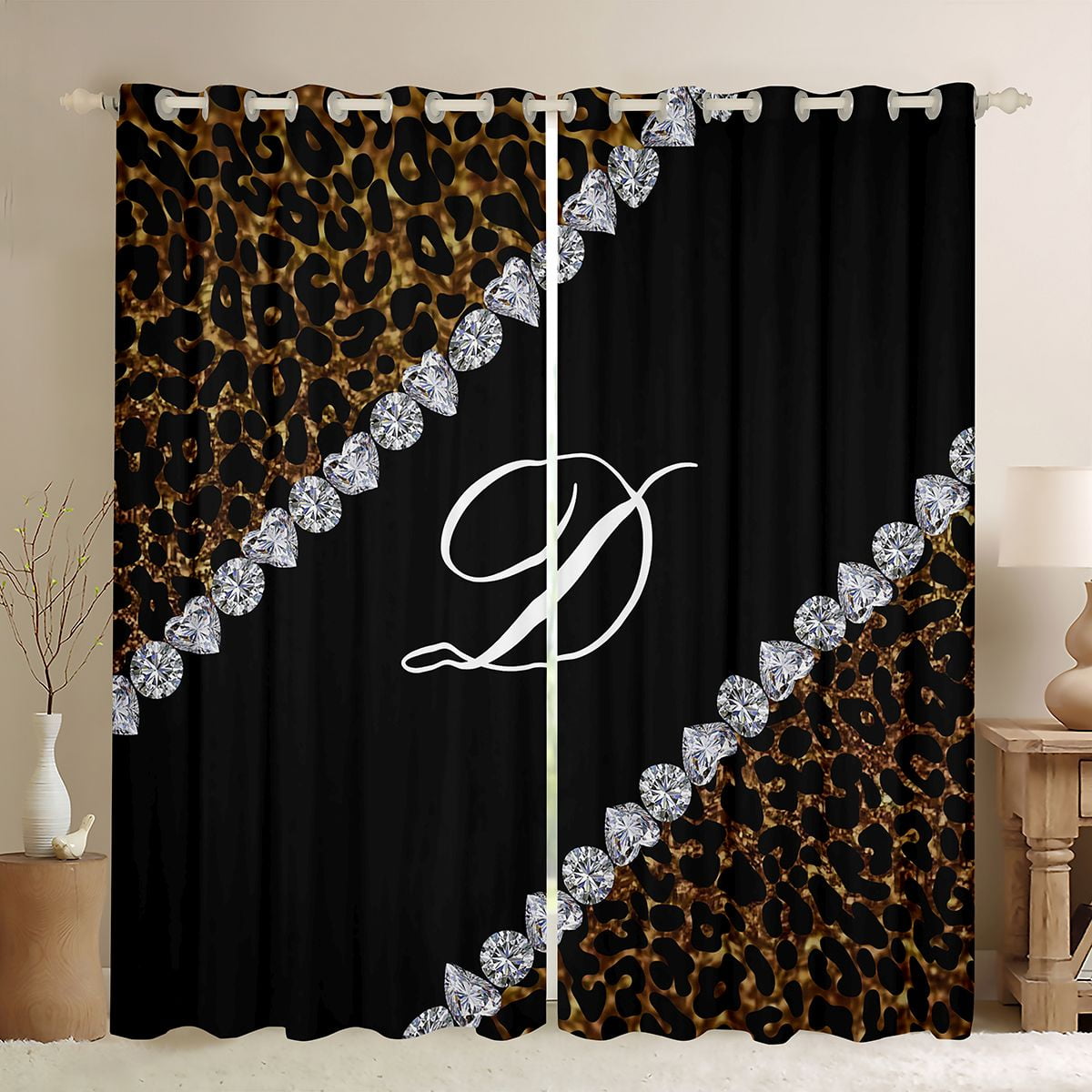 jejeloiu Abstract Monogrammed D Black Out Curtains,3D Luxury Diamond ...