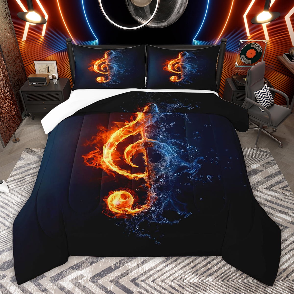 jejeloiu Abstract Music Note Twin Comforter Sets,Black Orange Blue ...