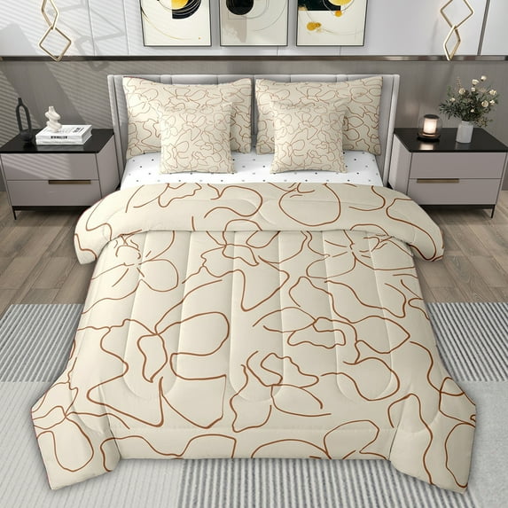 jejeloiu Abstract Waves Lines 7-Piece Bedding Comforter Set,Khaki Brown ...