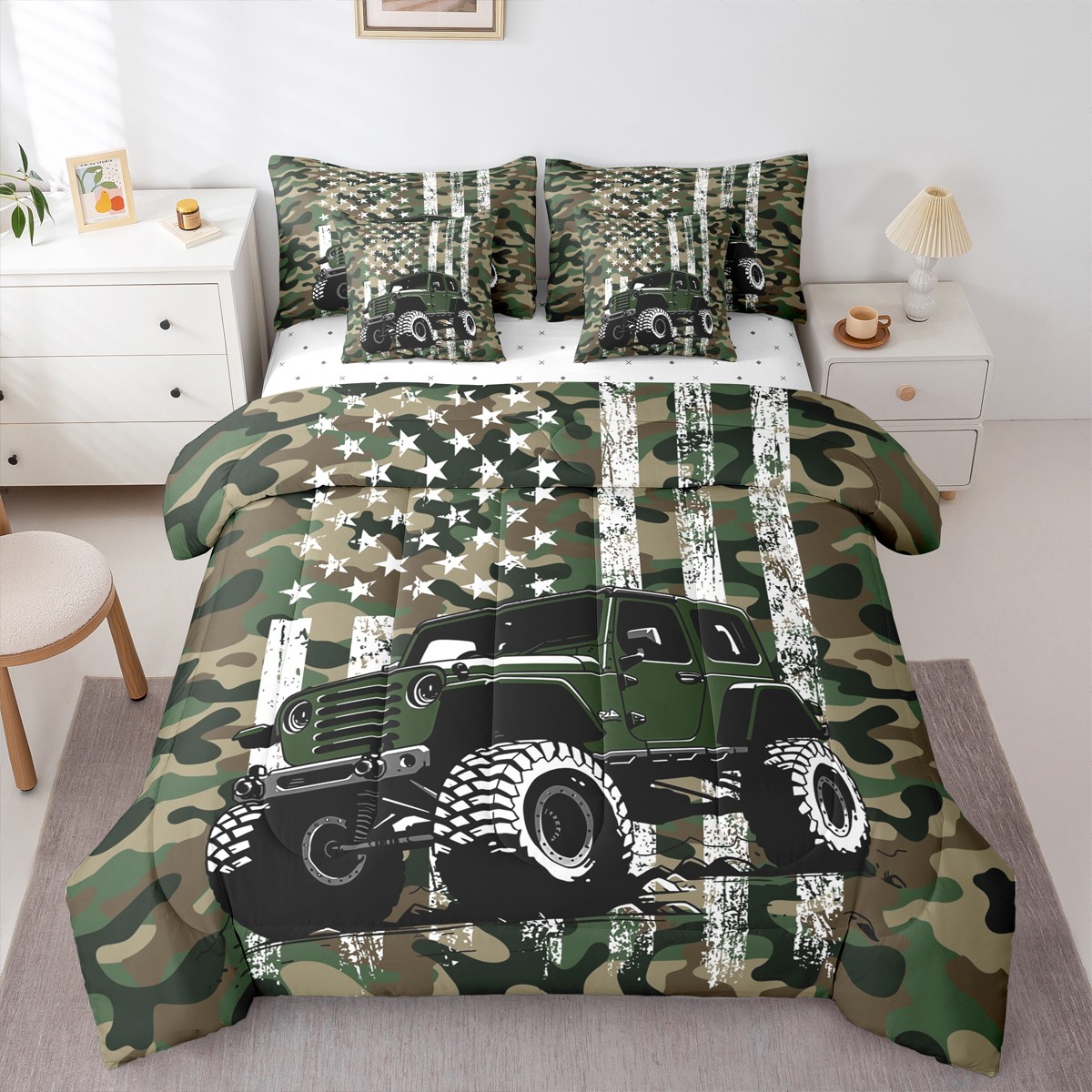 jejeloiu American Flags 7 Pieces Bedding Comforter Set,Retro Camouflage ...