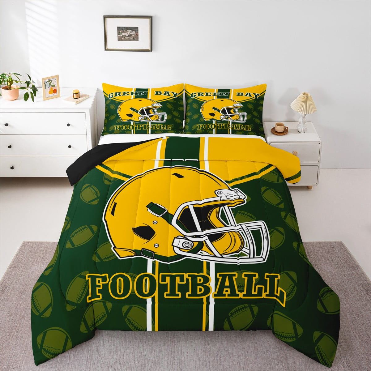 jejeloiu American Football Sport Bedding Comforter Set,Yellow Rugby ...