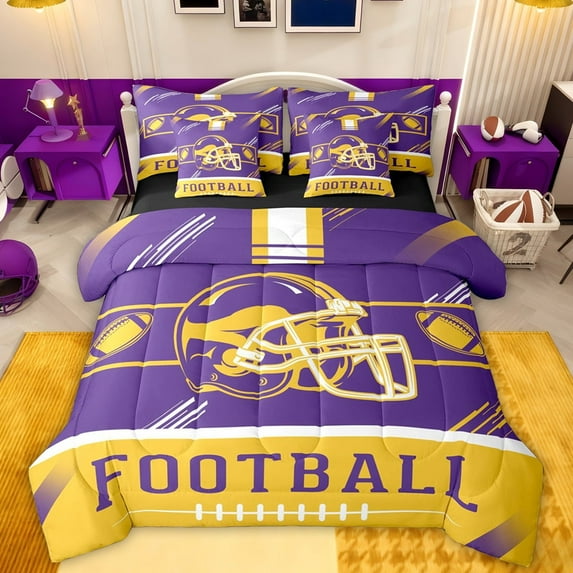 jejeloiu American Ruby Football 7-Piece Twin Bedding Sets,Purple Yellow ...