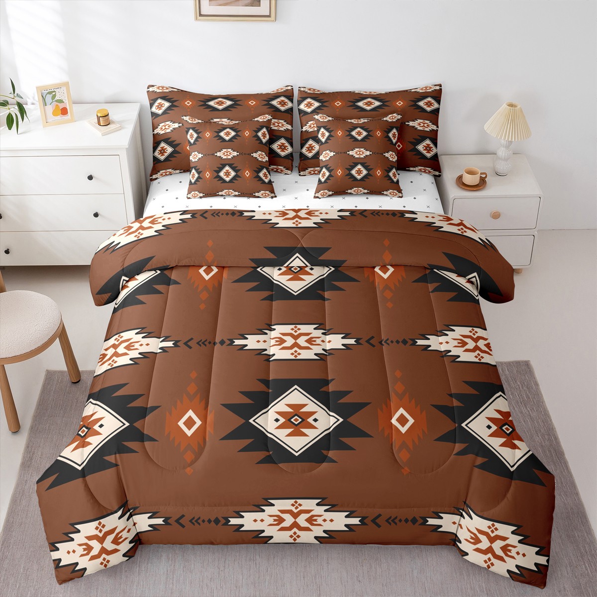 jejeloiu Ancient Aztec Theme Bedding Comforter Set 7pcs,Boho Bohemain ...