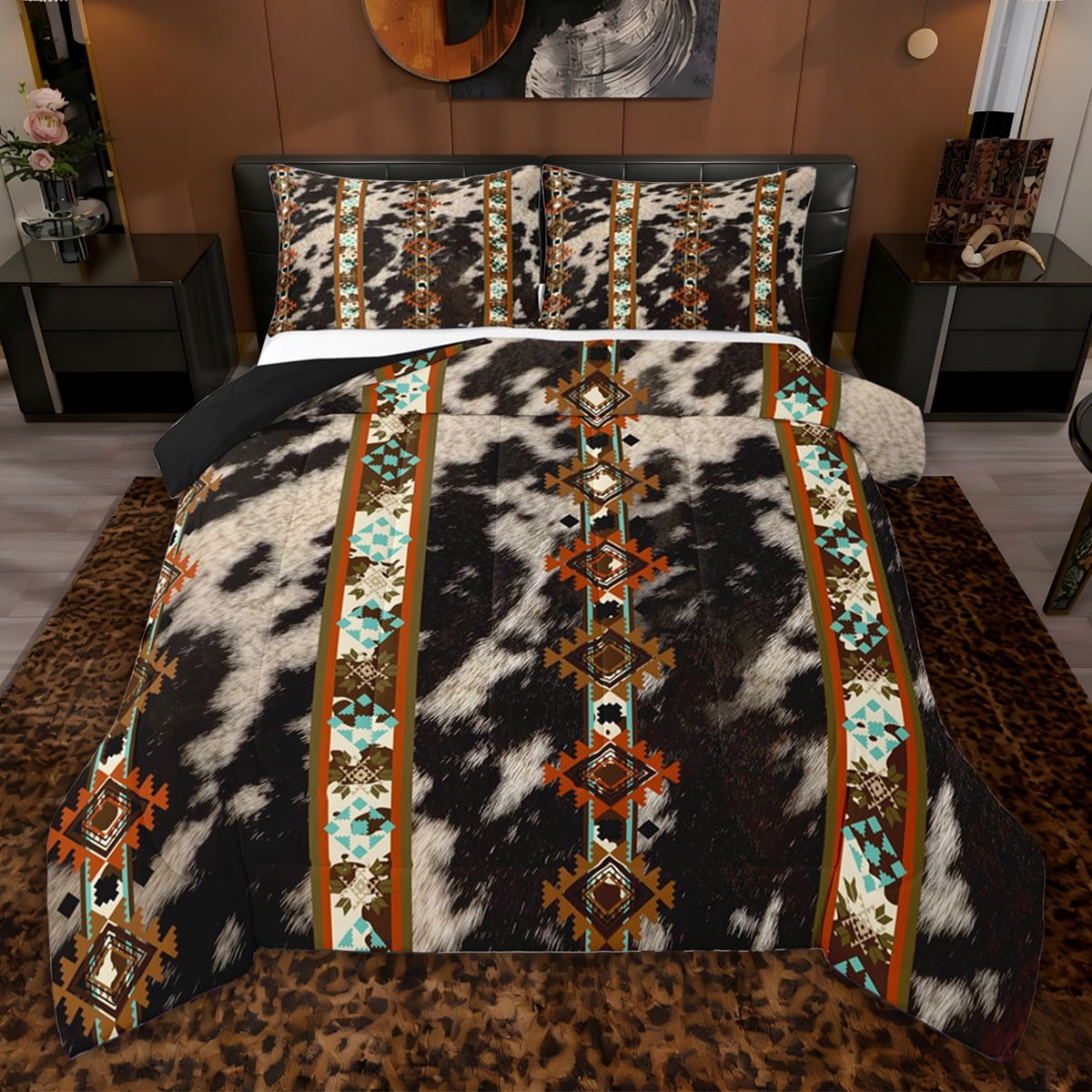 jejeloiu Ancient Bohemian Aztec Queen Comforter Set,Vintage Cattle Hide ...